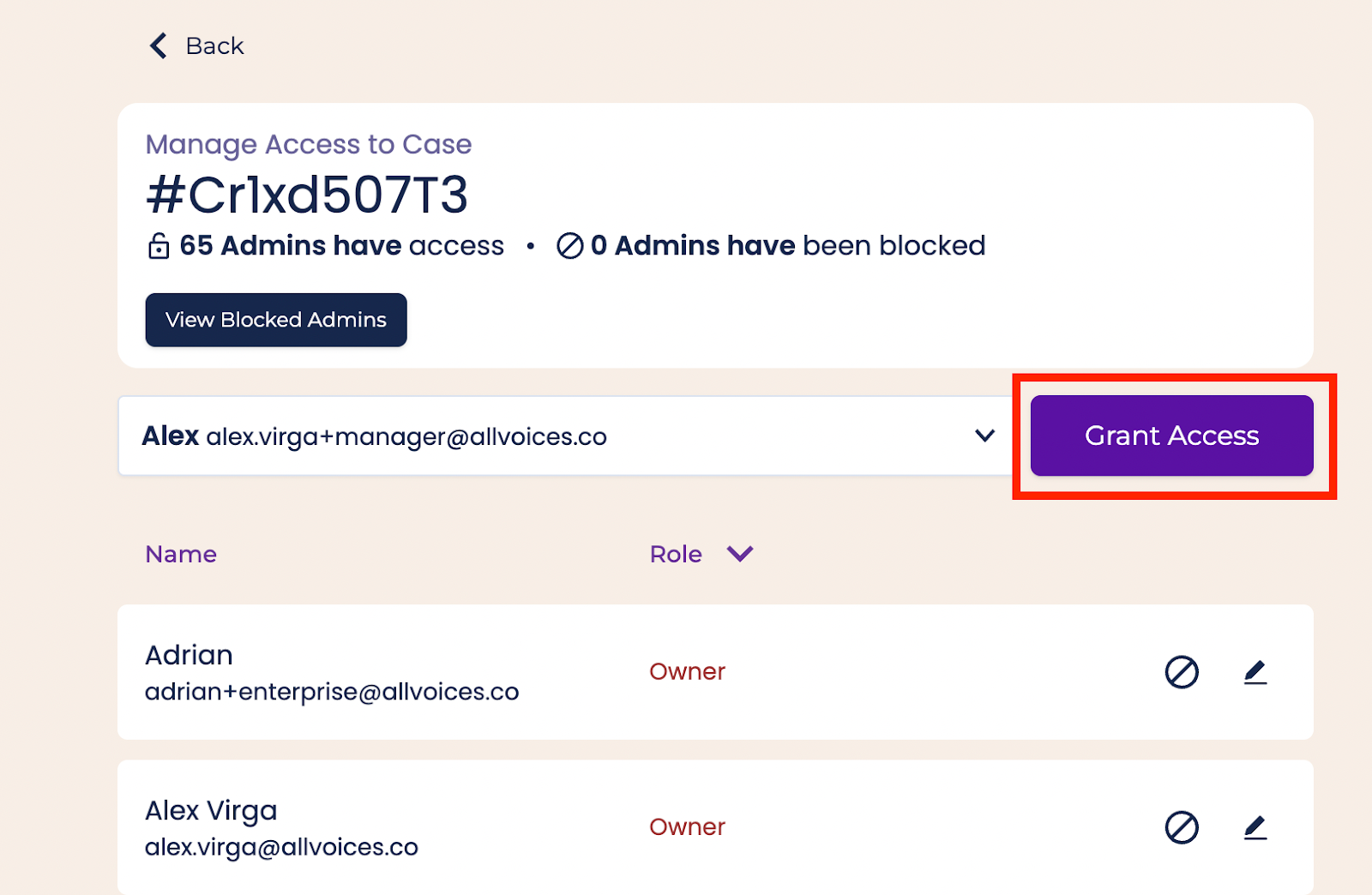 Managing Case Access – AllVoices