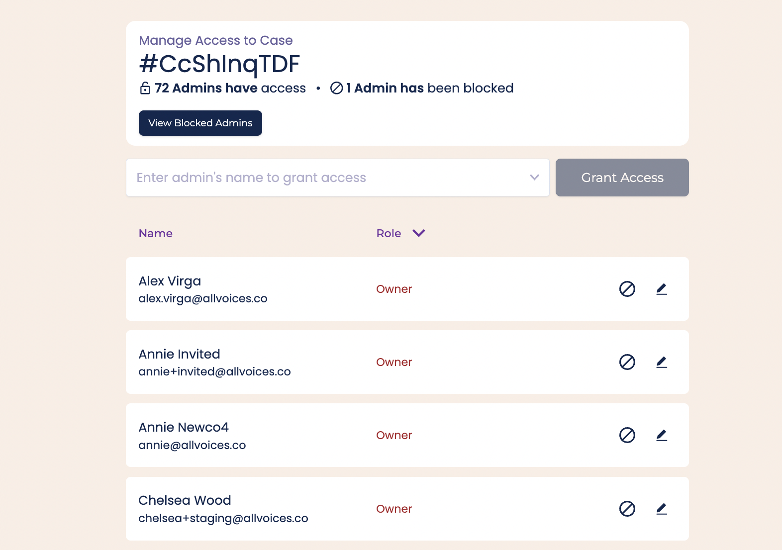 Managing Case Access – AllVoices